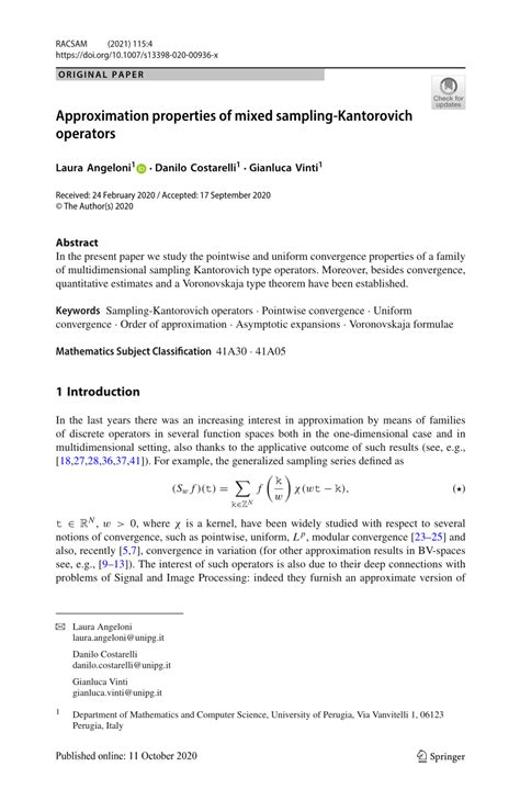 Pdf Approximation Properties Of Mixed Sampling Kantorovich Operators