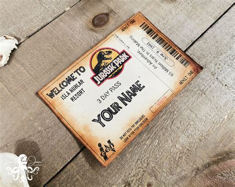 Personalized Jurassic Park Ticket Parchment Dinosaurs Etsy