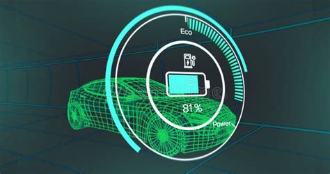 Image Of Speedometer Interface Over 3d Car Model In Seamless Tunnel On Blue Background Stock
