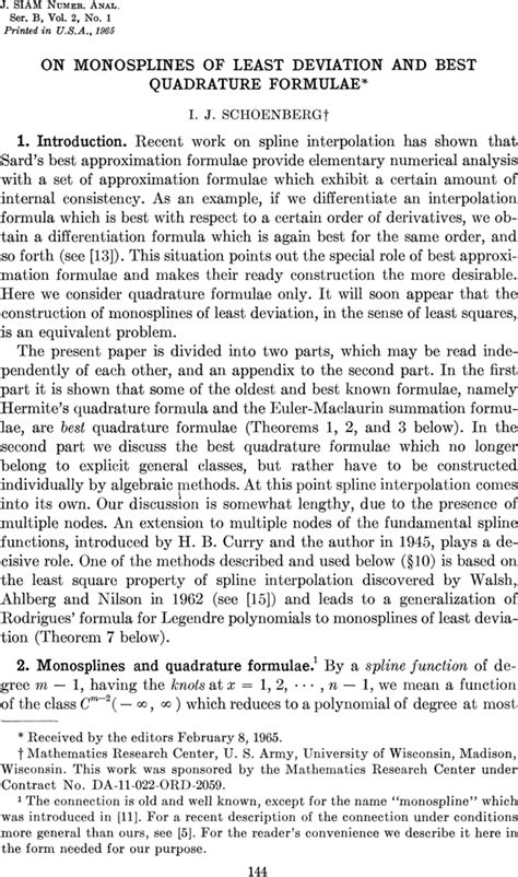 on monosplines of least deviation and best quadrature formulae siam