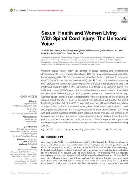 PDF Sexual Health And Women Living With Spinal Cord Injury The Unheard Voice