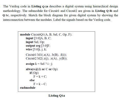 Solved The Verilog Code In Listing Q La Describes A Digital
