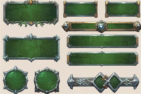 실버 중세 보드와 함께 게임 Ui 프레임 녹색 프리미엄 Ai 생성 이미지