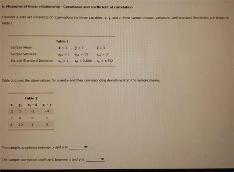 Solved 6 Measures Of Linear Relationship Covariance And