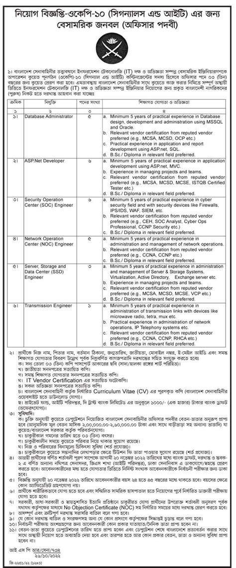 Bangladesh Army Civil Job Circular বাংলাদেশ সেনাবাহিনীতে অসামরিক পদে