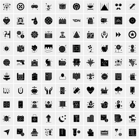 Set Of 100 Universal Solid Icons 13149451 Vector Art At Vecteezy