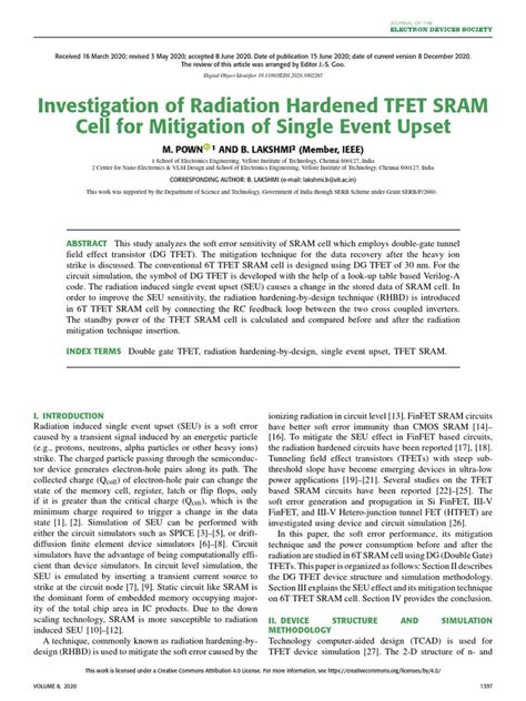 Investigation Of Radiation Hardened Tfet Sram Cell For Mitigation Of