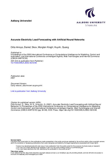 Pdf Accurate Electricity Load Forecasting With Artificial Neural Networks