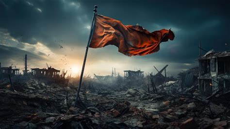 Premium Photo White Flag After War Zone