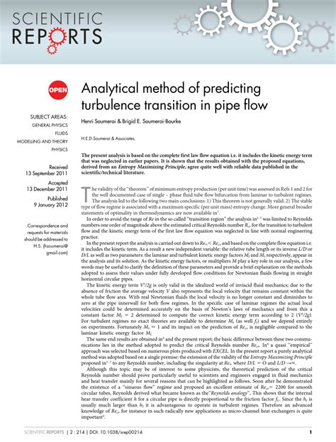 Pdf Analytical Method Of Predicting Turbulence Transition In Pipe Flow