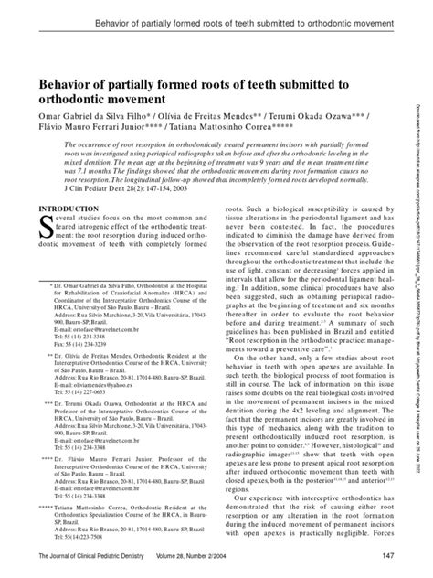 Behavior Of Partially Formed Roots Of Teeth Submitted To Orthodontic Movement Silva Filho 2003