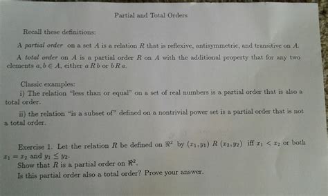 solved a partial order on a set a is a relation r that is