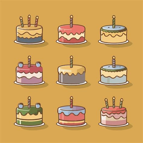 생일 케이크 터 세트 프리미엄 벡터