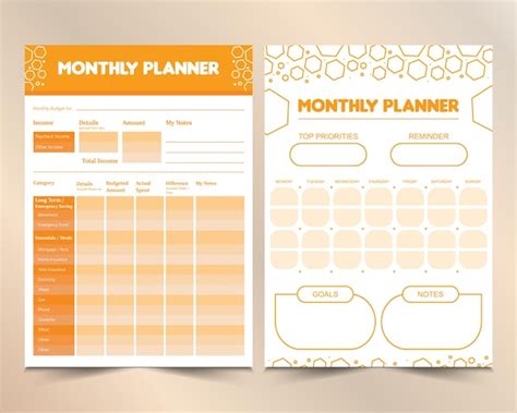 월간 및 주간 예산 플래너 추상 세부 사항이 있는 귀여운 재무 플래너 템플릿입니다 벡터 프리미엄 벡터