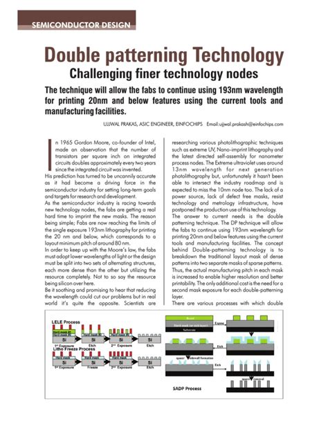 Einfochips Double Patterning Technology Pdf Photolithography
