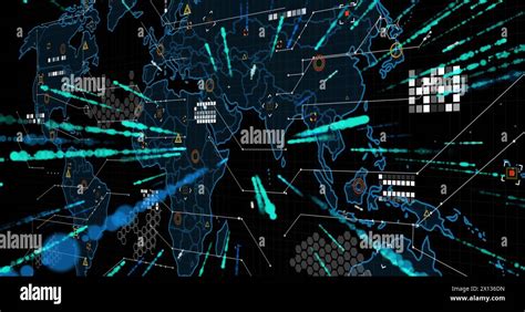 Image Of Flying Dots Forming Lines Abstract Pattern Shapes Over Map