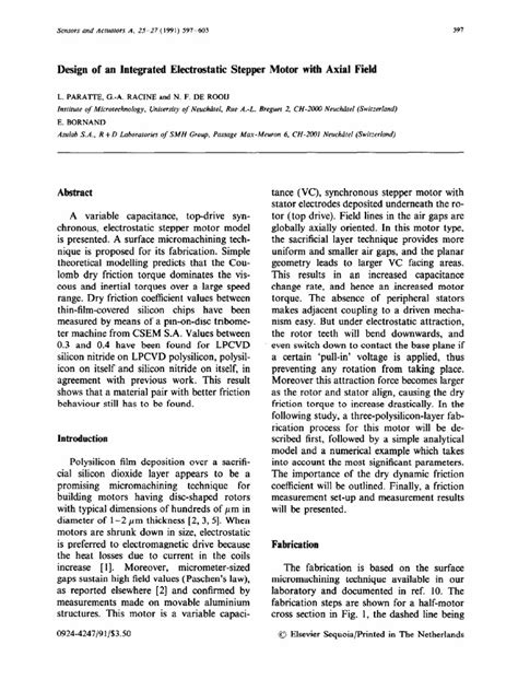 Design Of An Integrated Electrostatic Stepper Motor With Axial Field Sensors And Actuators A
