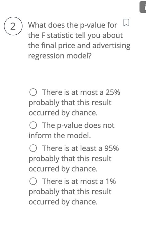 Solved What Does The P Value For The F Statistic Tell You Chegg Com