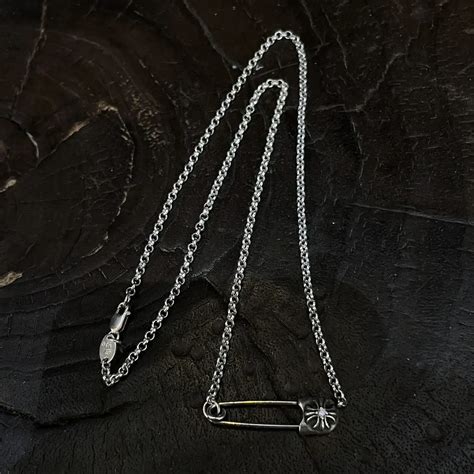 Diamond Chrome Hearts Safety Pin Necklace