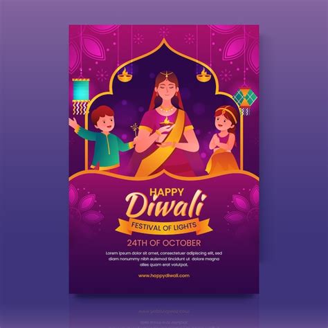Gradientowy Pionowy Szablon Ulotki Na Obchody Diwali Darmowy Wektor