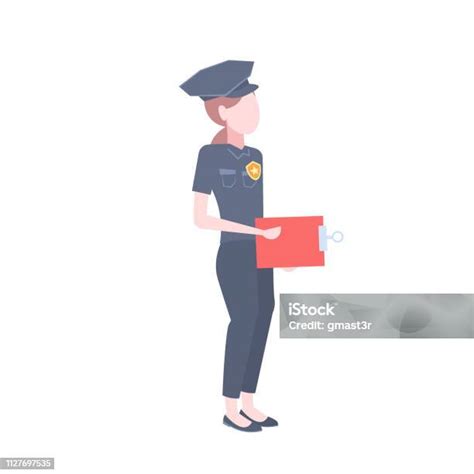 경찰 여자 아이콘 여성 경찰 보안 가드 클립보드 만화 캐릭터 전체 길이 평면 분리를 들고 개념에 대한 스톡 벡터 아트 및 기타 이미지 개념 개념과 주제 경찰관