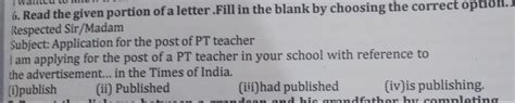Read The Given Portion Of A Letter Fill In The Blank By Choosing The Co