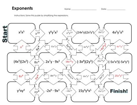 Easy Simplifying Exponents Maze Focus On Multiplication By Sciencehelper