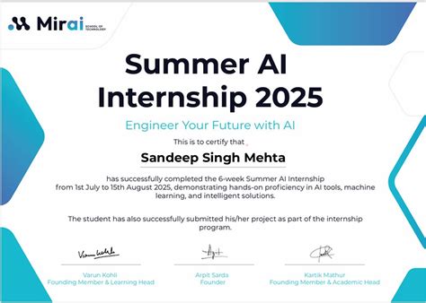 Ai Machinelearning Internship Miraischooloftechnology Aitools