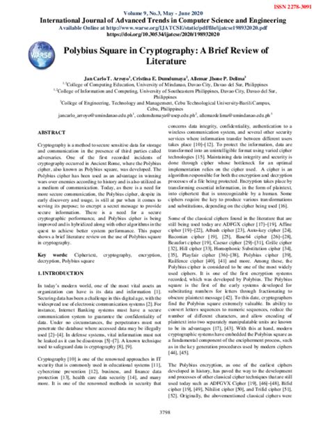 Pdf Polybius Square In Cryptography A Brief Review Of Literature