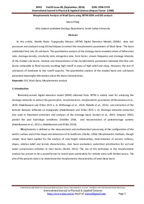 Pdf Morphometric Analysis Of Wadi Qena Using Srtm Dem And Gis Analysis