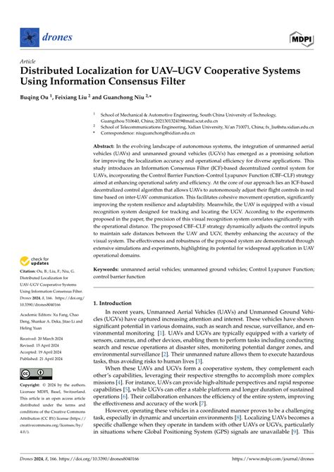 Pdf Distributed Localization For Uav Ugv Cooperative Systems Using Information Consensus Filter