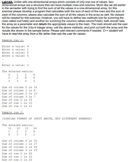 Solved Lab14a Unlike With One Dimensional Arrays Which