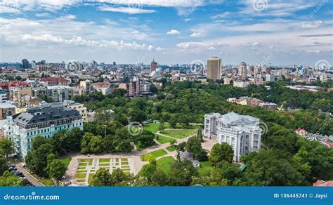 Aerial Drone View Of Kyiv Cityscape Podol Historical District Skyline From Above City Of Kiev