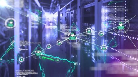 Animation Of Network Of Connections With Icons And Data Processing Over