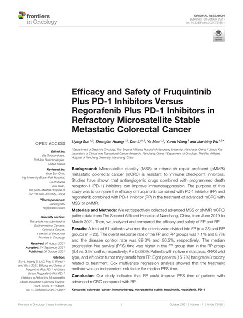 Pdf Efficacy And Safety Of Fruquintinib Plus Pd 1 Inhibitors Versus