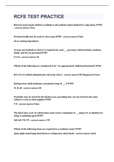 RCFE TEST PRACTICE UPDATED VERIFIED 100 SOLVED GUARANTEED SUCCESS RCFE Stuvia US