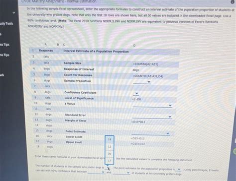 Solved 8 Using Excel Constructing An Interval Estimate