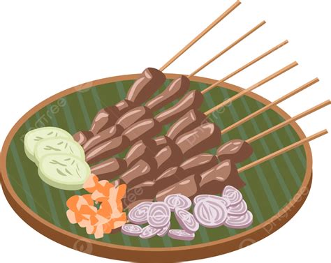 Sate Is A Typical Indonesian Food Vector Namely Grilled Goat Or Beef And Served With Peanut