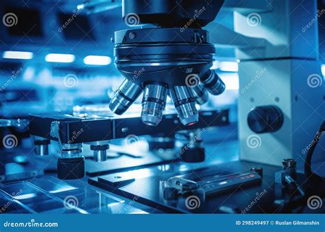 Close Up Of Microscope Lenses Focused On A Specimen In Blue Light Stock Image Image Of Close Up Of Microscope Lenses Focused On A Specimen In Blue Light Stock Image Image Of