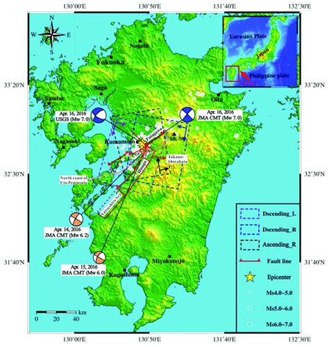 Location Map Of The 2016 Kumamoto Earthquake Beach Balls In Blue