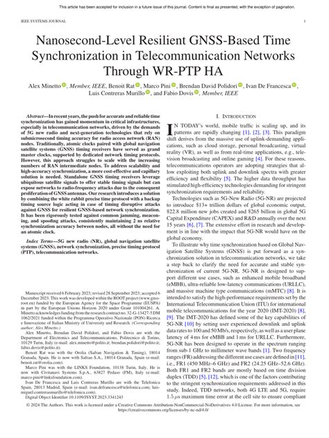 Pdf Nanosecond Level Resilient Gnss Based Time Synchronization In Telecommunication Networks