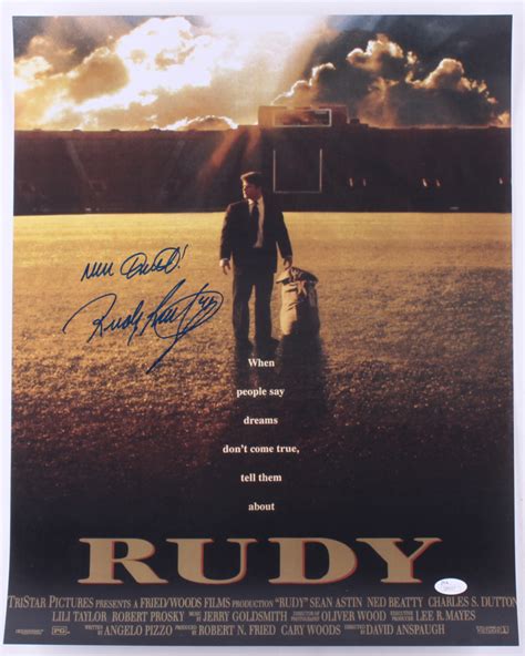 Rudy Ruettiger Signed Rudy 16x20 Movie Poster Photo Inscribed Never