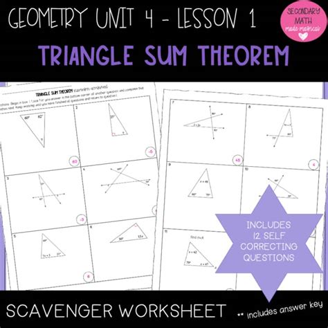 Triangle Angle Sum Theorem Practice Scavenger Ws Geometry Unit 4 Lesson 1