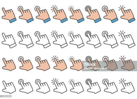 Hand Cursor Icon In Different Gestures Finger Mouse Cursor Clicking Cursor Vector Illustration