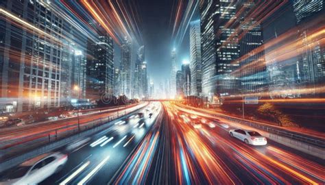 Abstract Speed City Highway Background Dark Night Cars Lights Fast