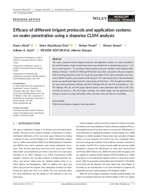 Pdf Efficacy Of Different Irrigant Protocols And Application Systems On Sealer Penetration