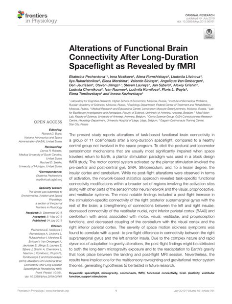 Pdf Alterations Of Functional Brain Connectivity After Long Duration Spaceflight As Revealed