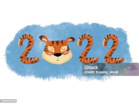 새해 호랑이 중국 축제 휴일 오렌지 일러스트 수채화 어린이 책 귀여운 2022 블루 화이트 배경 고립 2022년에 대한 스톡 벡터 아트 및 기타 이미지 Istock