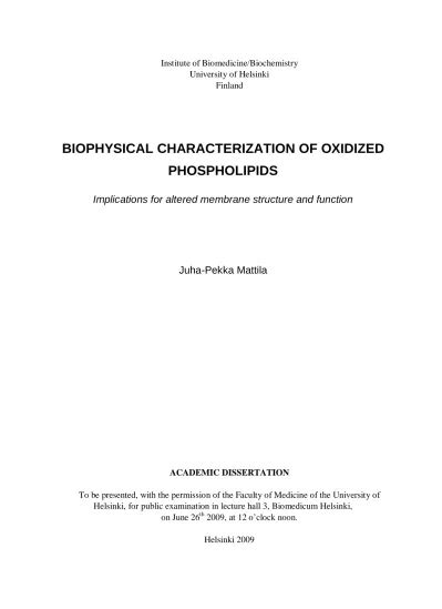The Role Of Phospholipid Oxidation In Human Pathophysiology