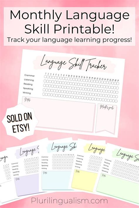 Monthly Language Skill Tracker Language Tracker Monthly Skill Tracker Language Learning